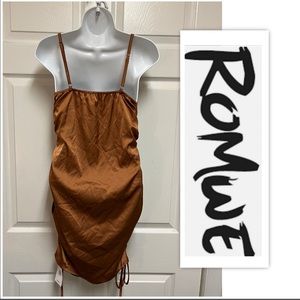 ROMWE | Dresses | Romwe Copper Draped Side Drawstring Satin Bodycon ...